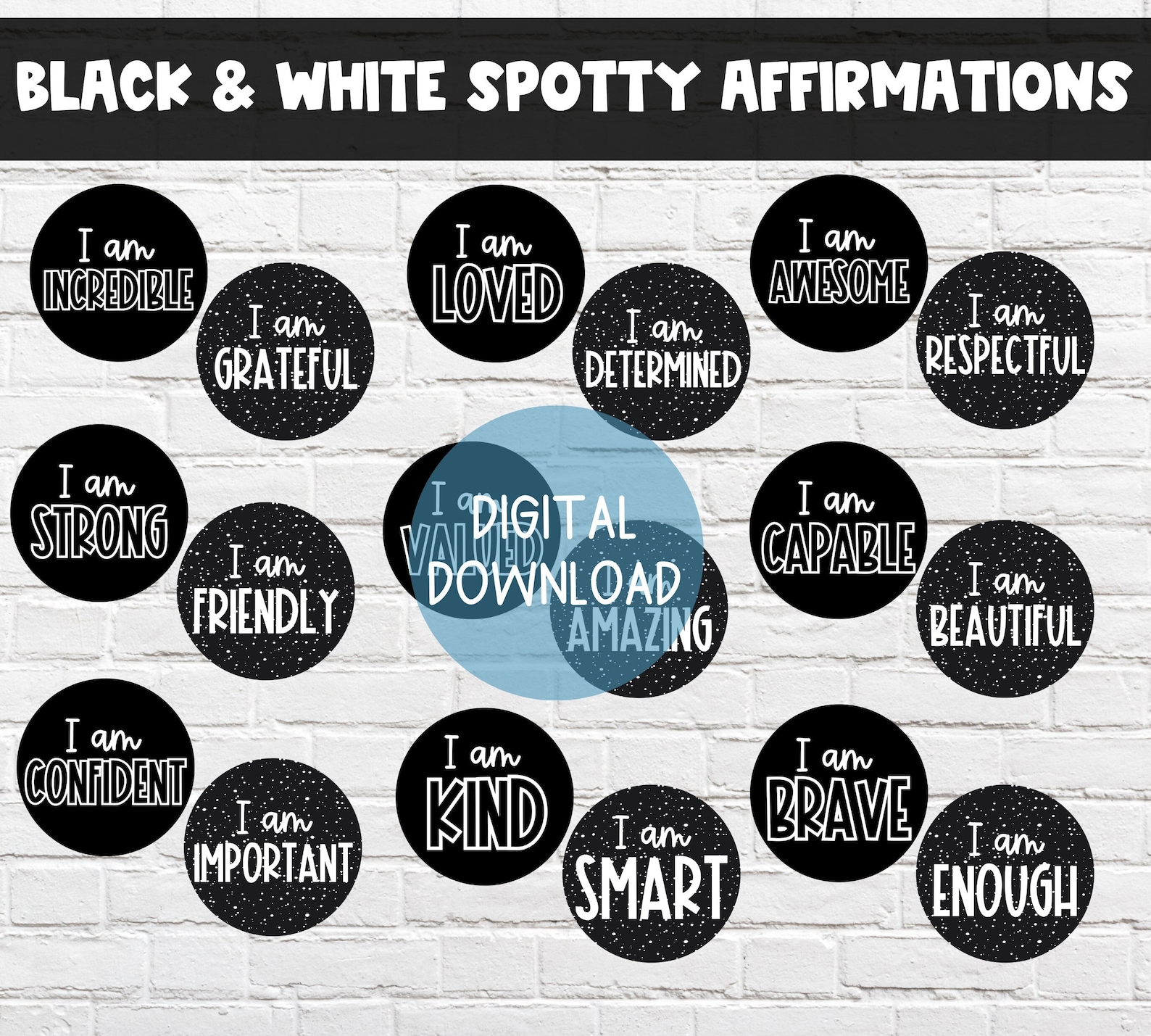 Black and White Spotty Positive Affirmations | Simple Affirmations ...