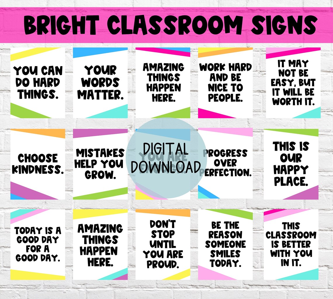 Bright Classroom Motivational Signs DIGITAL DOWNLOAD - Etsy