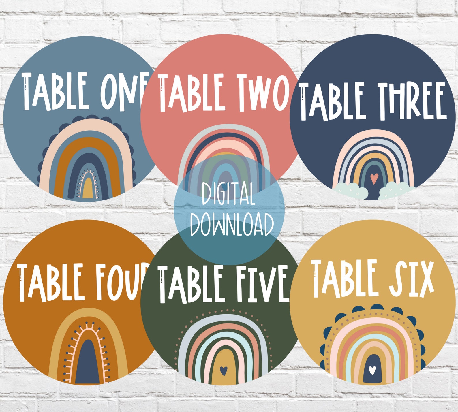 Boho Rainbow Table Signs DIGITAL DOWNLOAD Modern Rainbow - Etsy