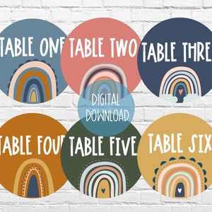 Boho Rainbow Table Signs DIGITAL DOWNLOAD Modern Rainbow Table Numbers ...