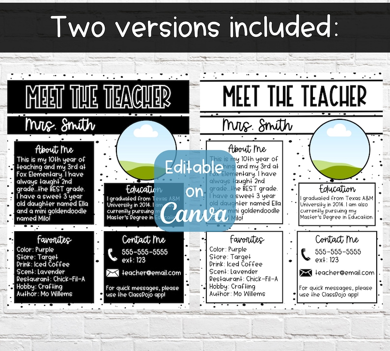 Meet the Teacher Template: Black and White Spotty | Editable on Canva ...