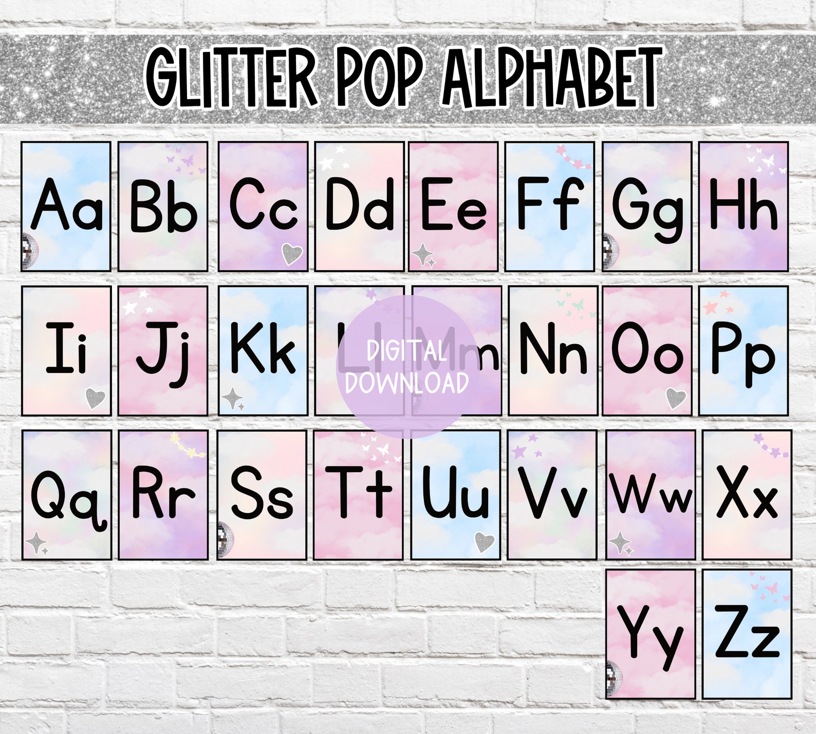 Glitter Pop Alphabet Chart | DIGITAL DOWNLOAD | Pastel Cloud Theme ...