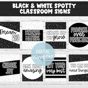 Black & White Spotty Classroom Signs | DIGITAL DOWNLOAD | Black and ...