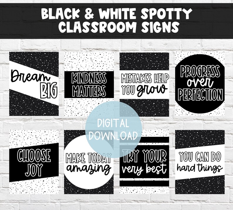 Black & White Spotty Classroom Signs | DIGITAL DOWNLOAD | Black and ...