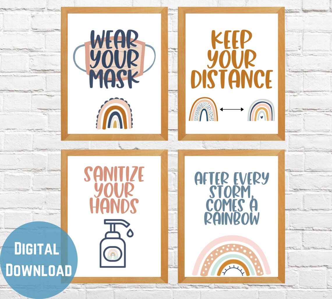 Boho Rainbow Theme Teacher COVID Classroom Poster Set of 4 - Etsy