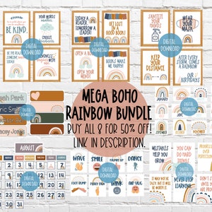 Boho Rainbow Theme Teacher COVID Classroom Poster Set of 4 - Etsy