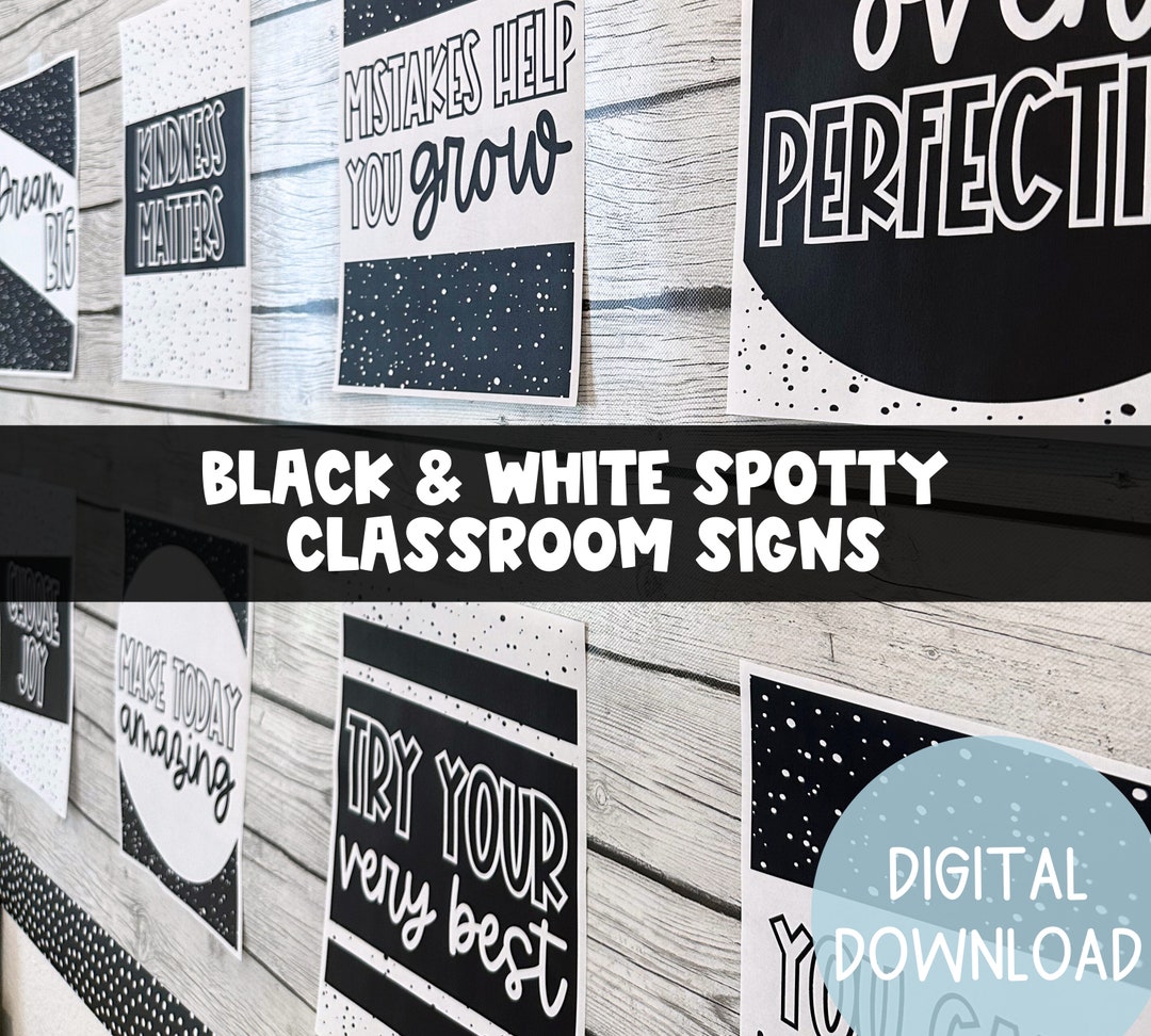 Black & White Spotty Classroom Signs | DIGITAL DOWNLOAD | Black and ...