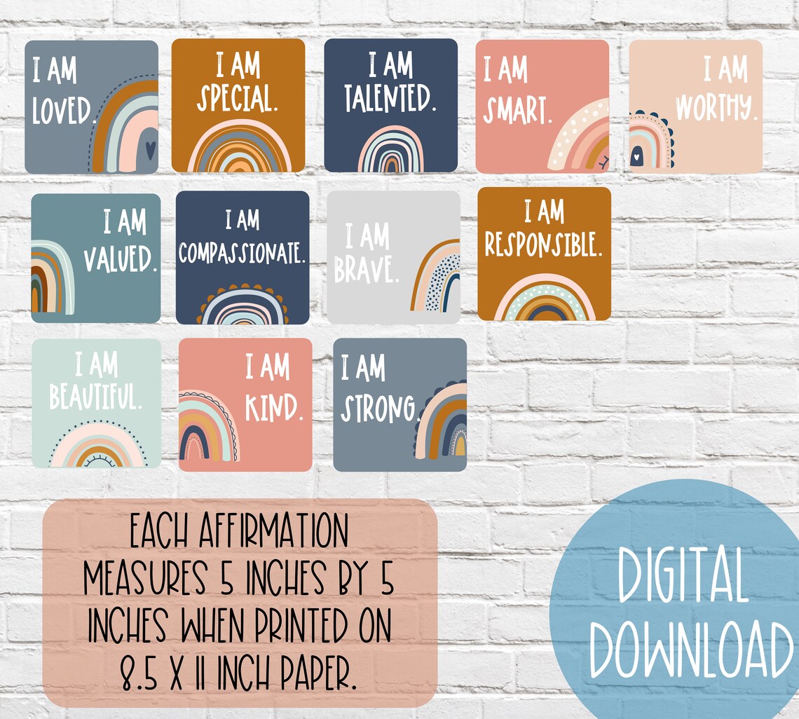 Positive Affirmations Boho Rainbow Theme Boho Rainbow Decor | Etsy