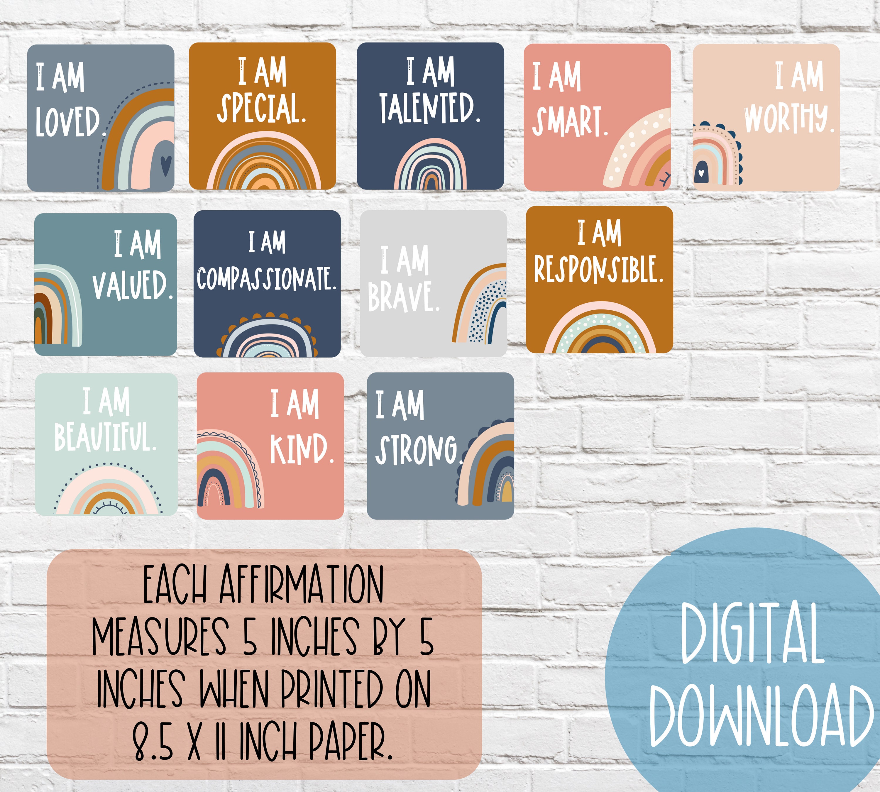 Positive Affirmations Boho Rainbow Theme Boho Rainbow Decor | Etsy