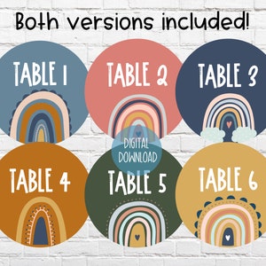 Boho Rainbow Table Signs DIGITAL DOWNLOAD Modern Rainbow Table Numbers ...