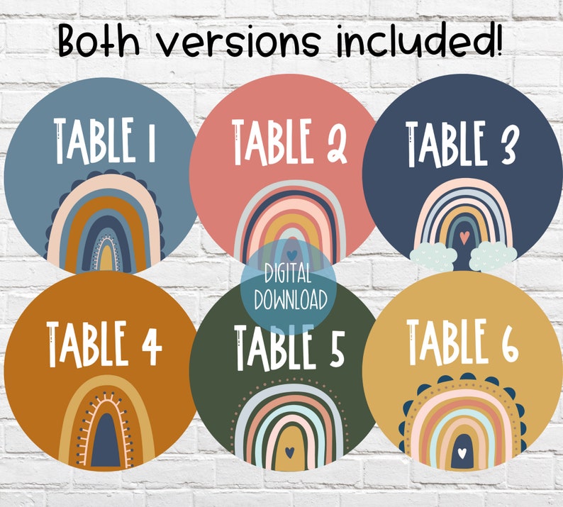 Boho Rainbow Table Signs DIGITAL DOWNLOAD Modern Rainbow - Etsy