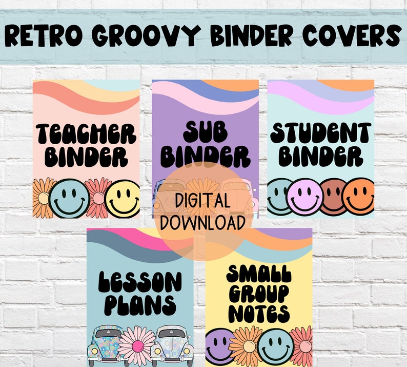 Retro Groovy Binder Covers Boho Retro Printable Binder - Etsy