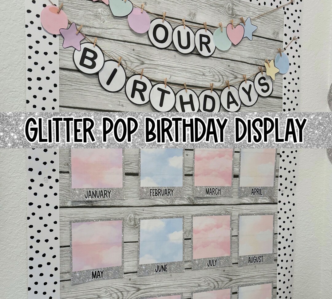 Glitter Pop Birthday Display | Pastel Clouds Printable Birthday Chart ...