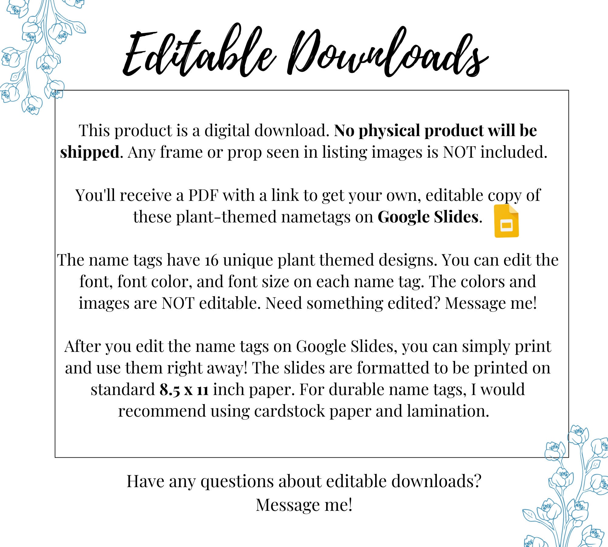 Plant Theme Name Tags EDITABLE on Google Slides School - Etsy