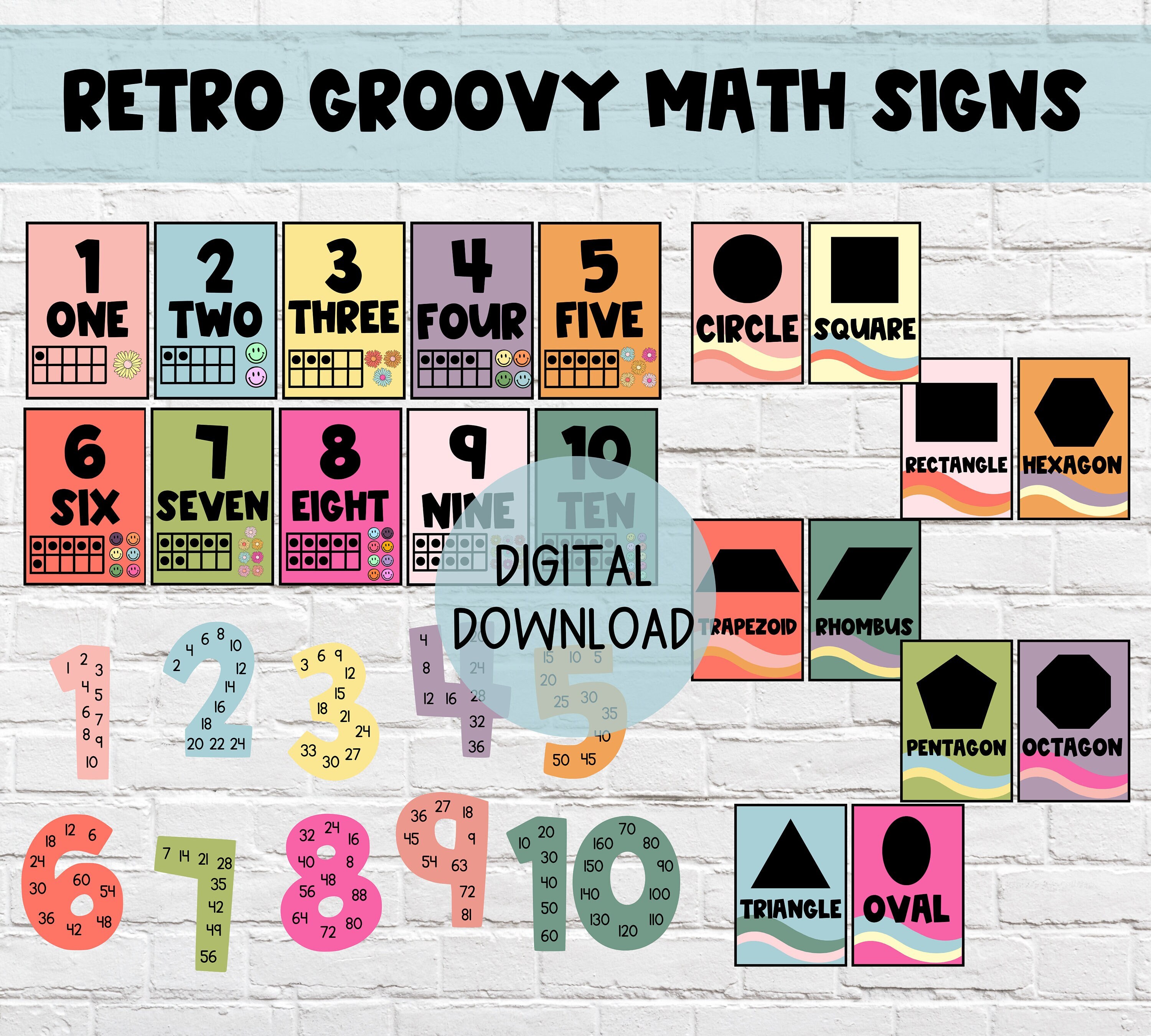 Retro Groovy Elementary Math Signs Boho Retro Math Posters - Etsy