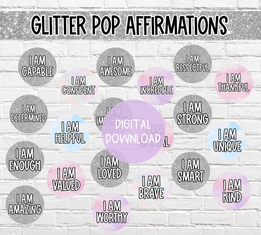 Glitter Pop Theme Positive Affirmations | Pastel Cloud Affirmations ...