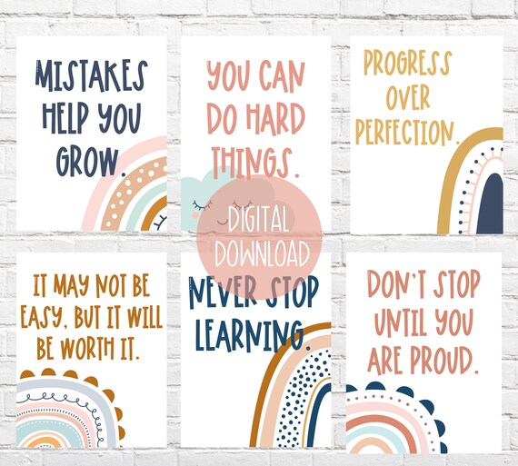 Boho Rainbow Growth Mindset Signs DIGITAL DOWNLOAD Modern - Etsy