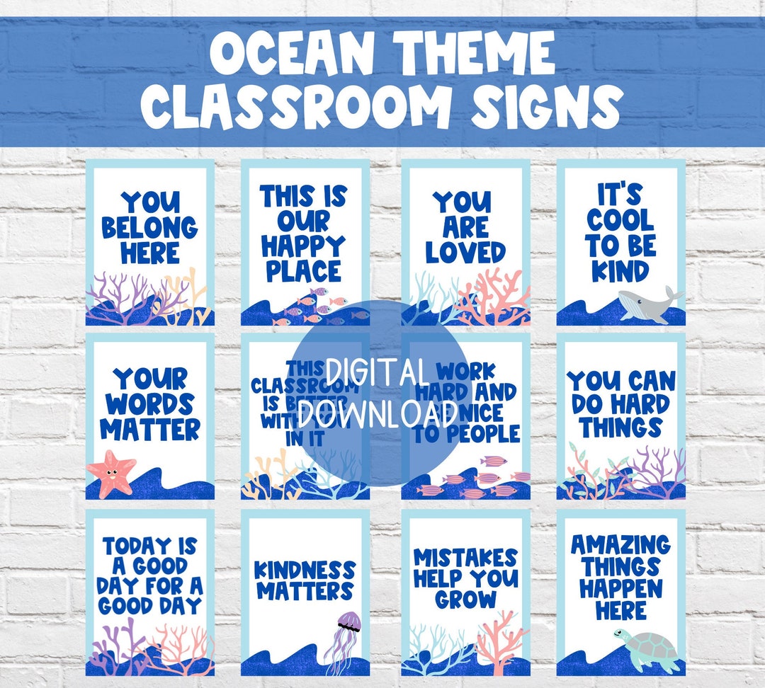 Ocean Theme Growth Mindset Signs | DIGITAL DOWNLOAD | Ocean Classroom ...