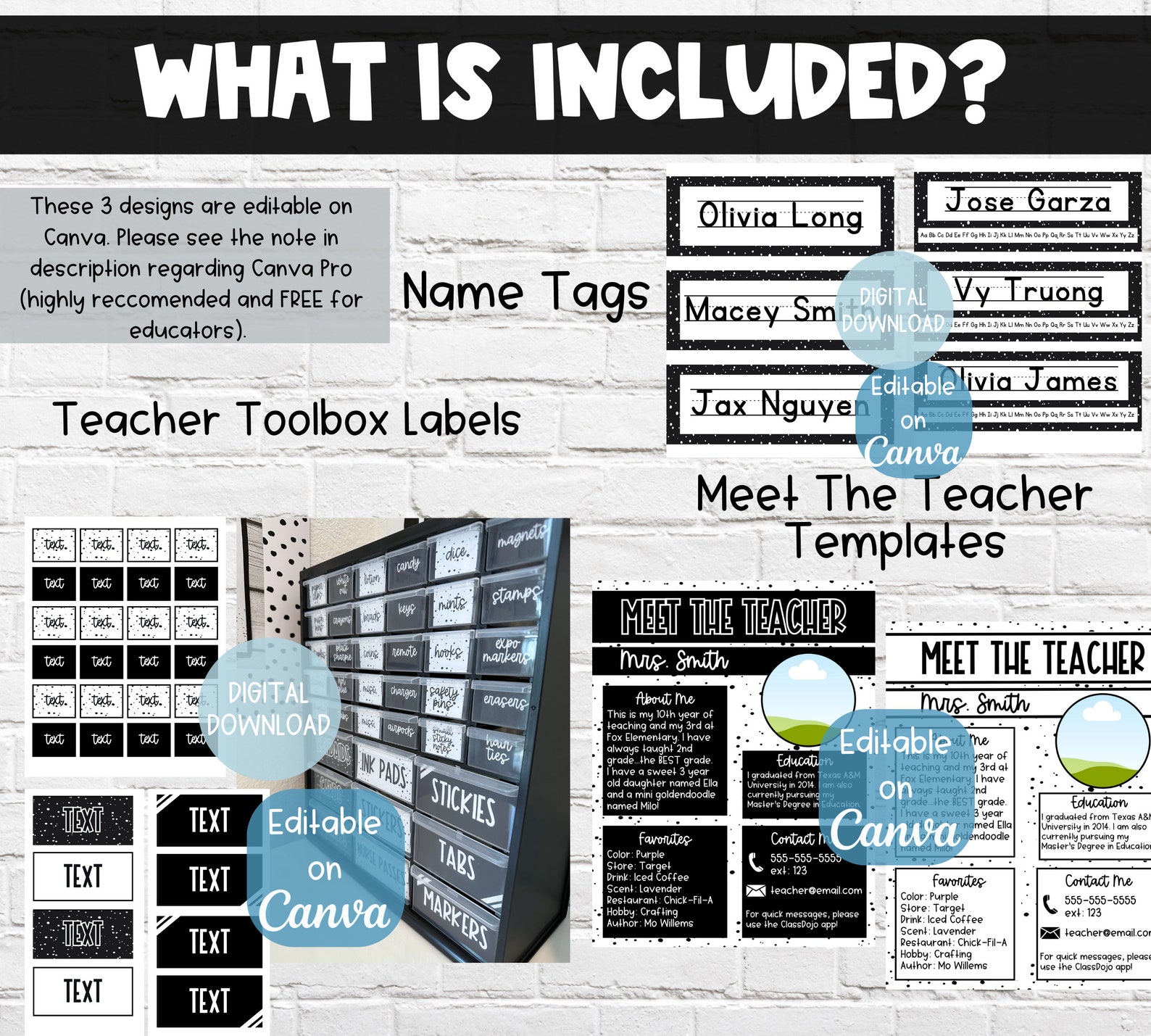 Black & White Spotty Theme BUNDLE! | Editable | DIGITAL DOWNLOAD ...