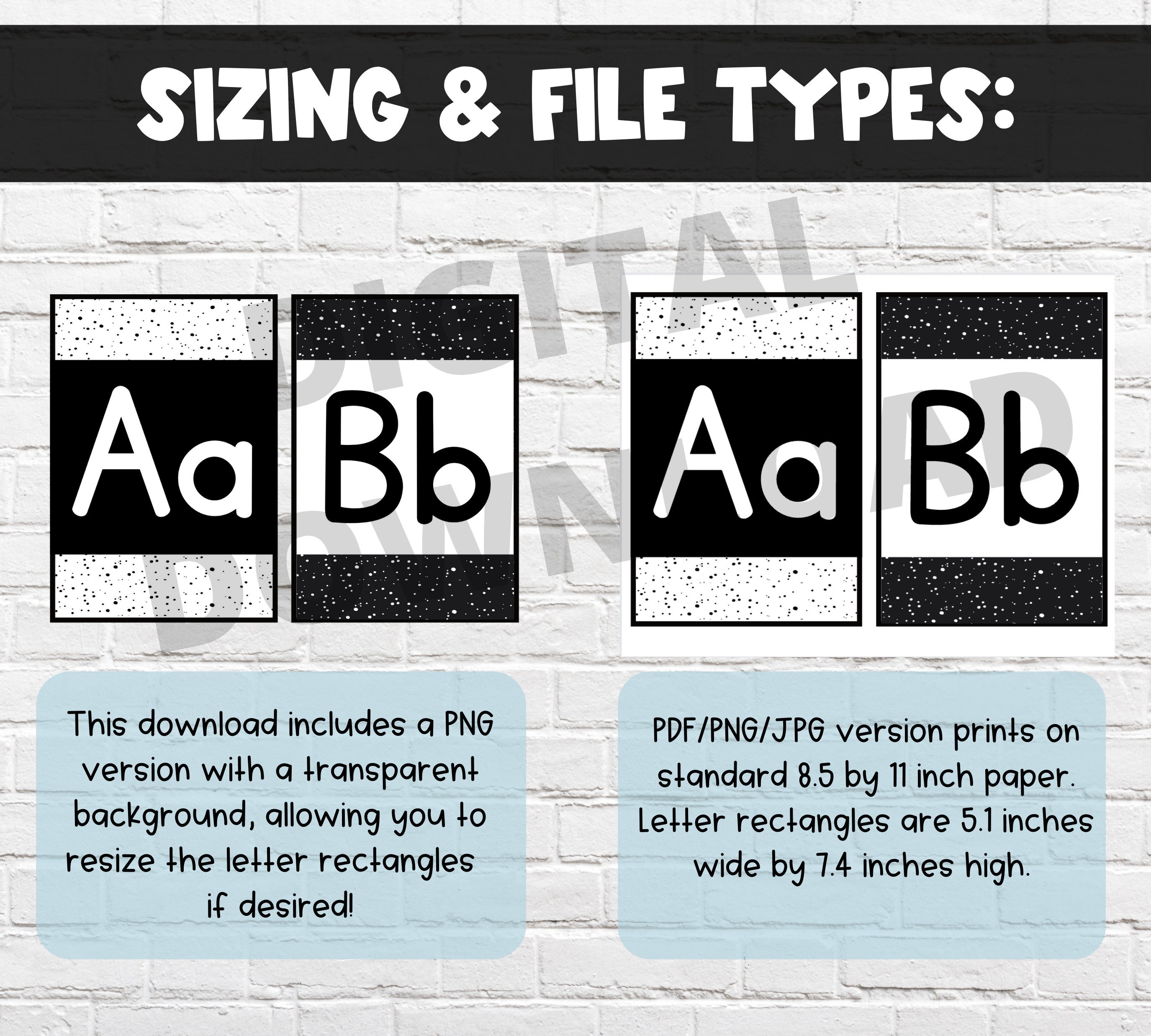 Black and White Spotty Alphabet Chart | DIGITAL DOWNLOAD | Spotty Theme ...