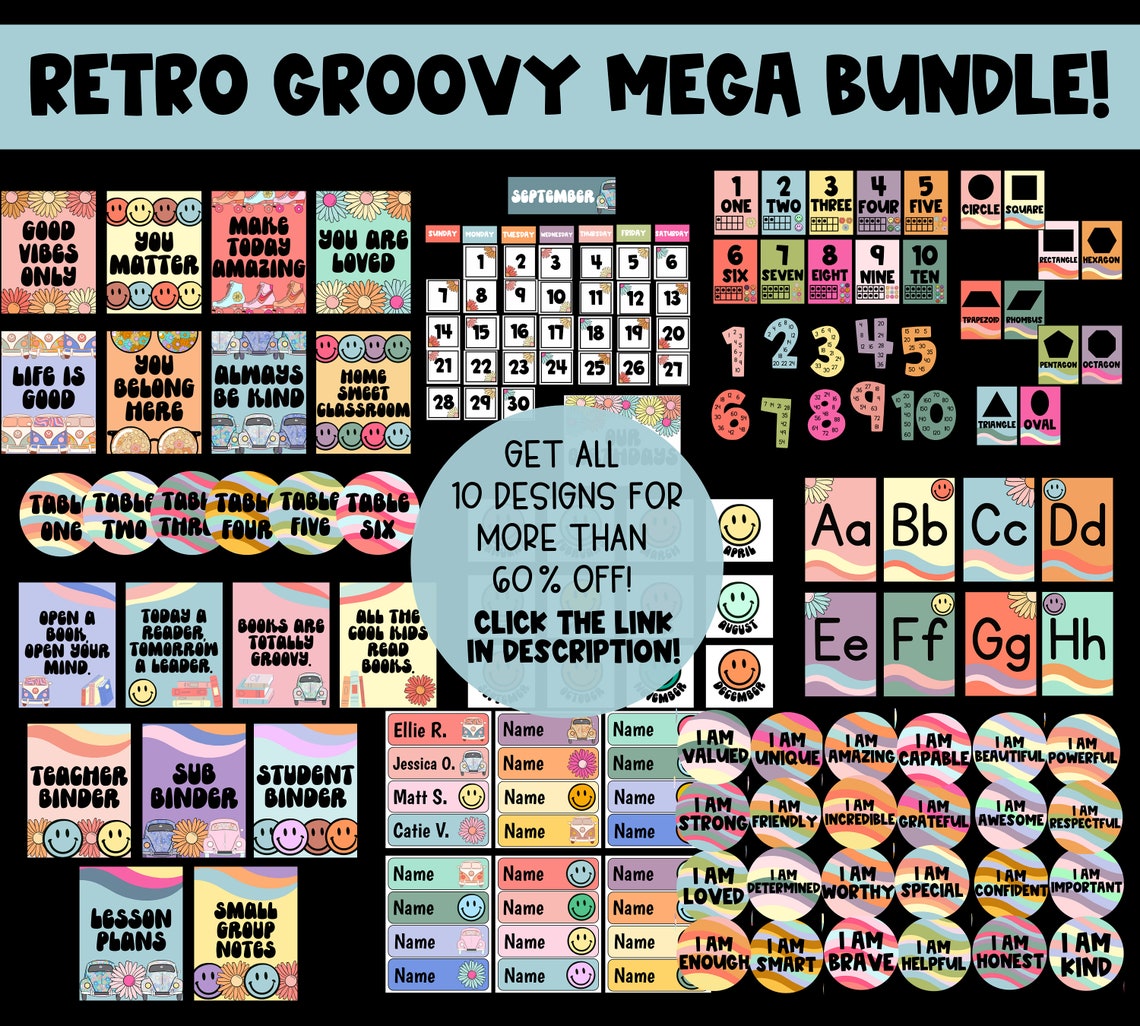 Retro Groovy Library Signs Boho Retro Classroom Library - Etsy