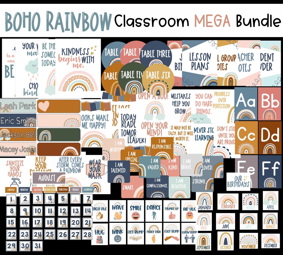 Boho Rainbow Classroom Decor MEGA BUNDLE 12 Item Bundle - Etsy