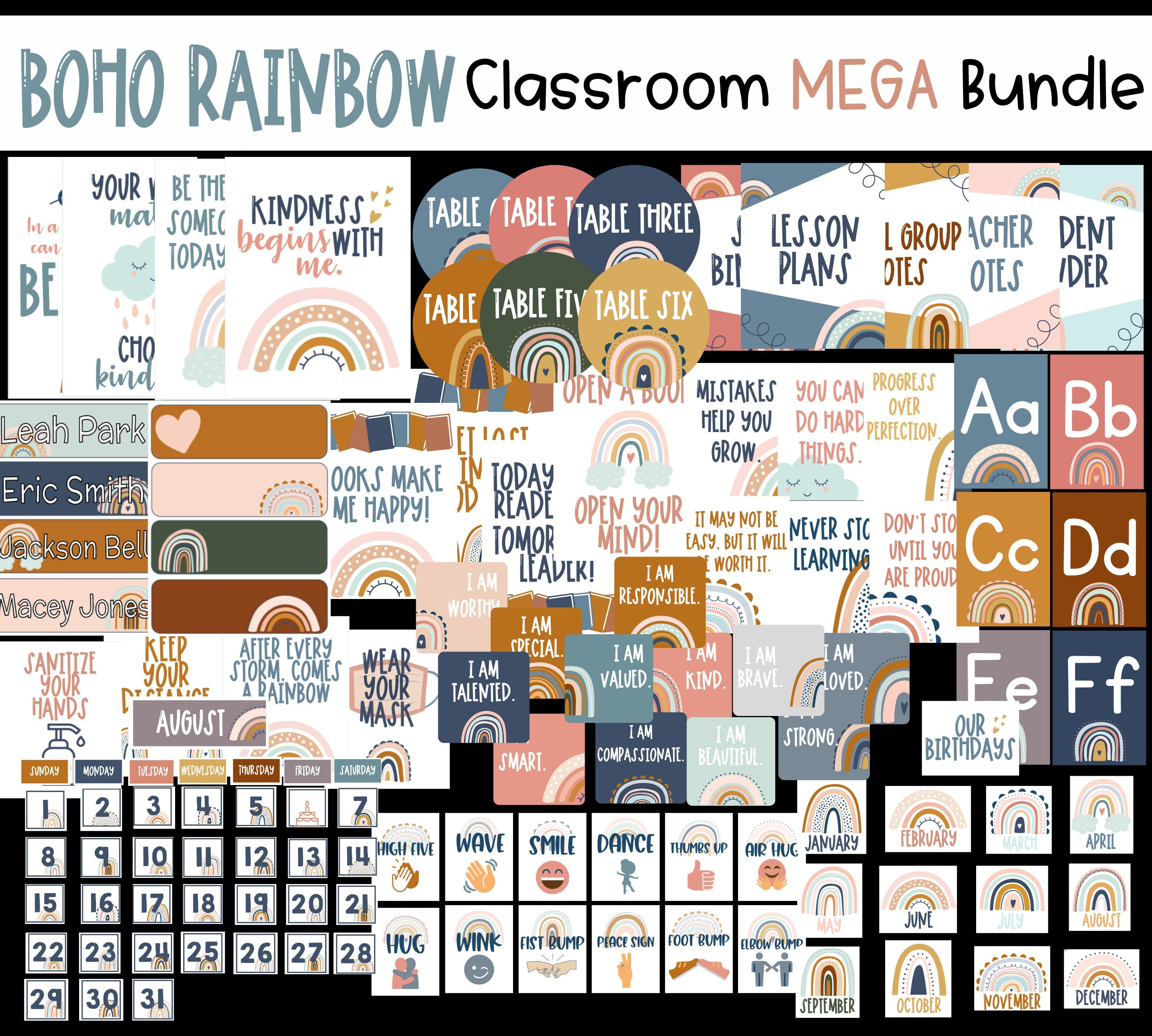 Boho Rainbow Classroom Decor MEGA BUNDLE 12 Item Bundle - Etsy