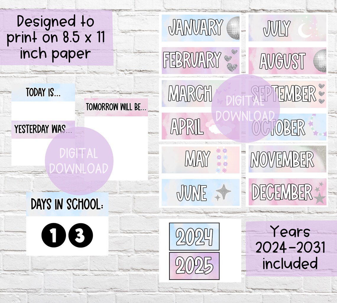 Glitter Pop Classroom Calendar | DIGITAL DOWNLOAD | Printable Classroom ...