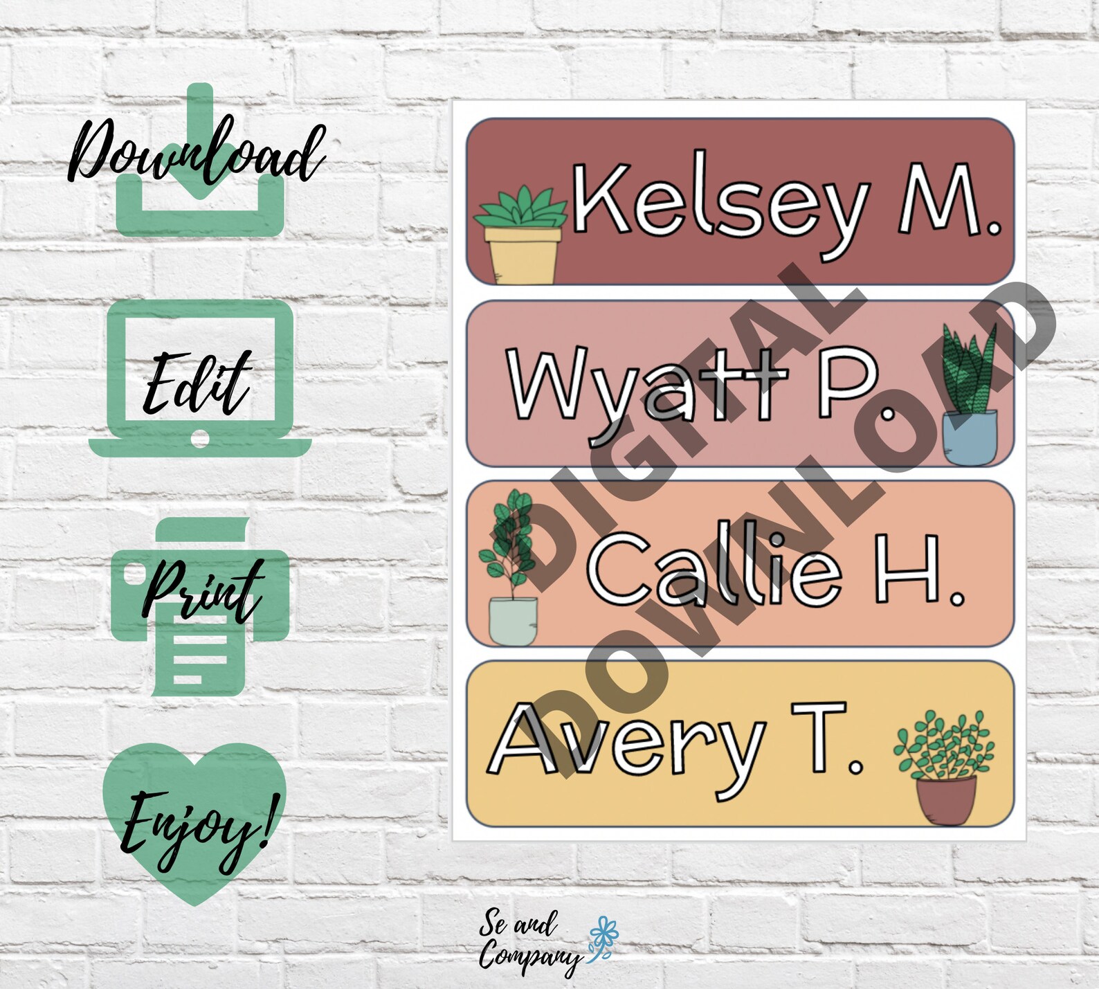 Plant Theme Name Tags EDITABLE on Google Slides School - Etsy