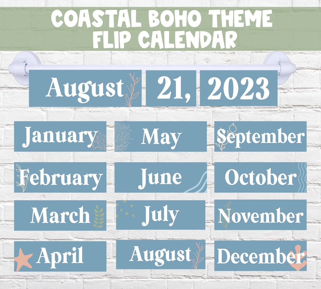 Coastal Boho Theme Classroom Flip Calendar | DIGITAL DOWNLOAD ...