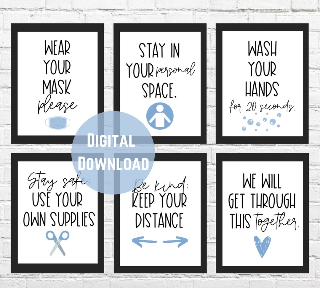 COVID Classroom Poster Set of 6, Modern Printable Classroom Decor ...