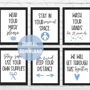 COVID Classroom Poster Set of 6, Modern Printable Classroom Decor ...