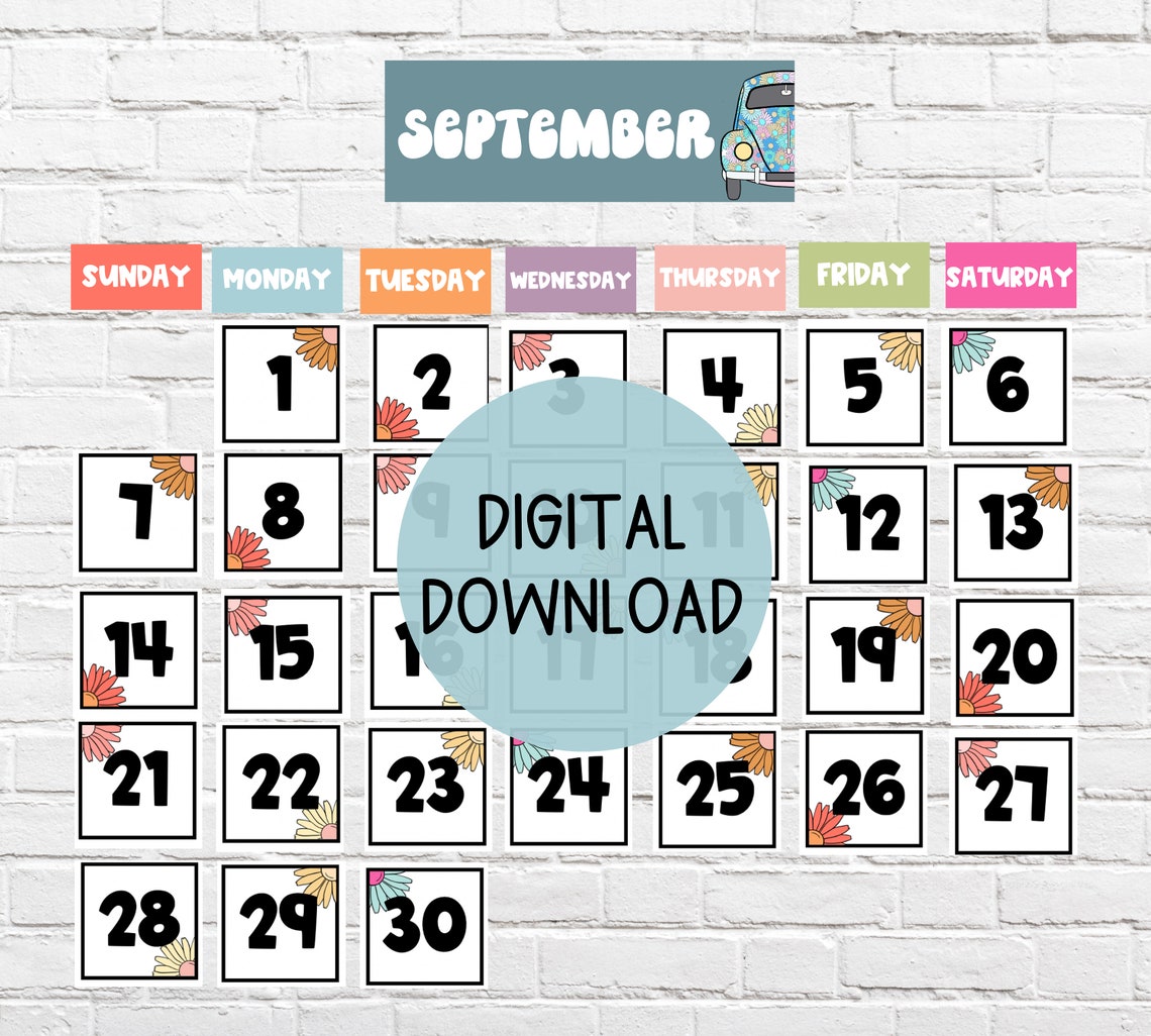 Retro Groovy Classroom Calendar Boho Retro Calendar Time - Etsy