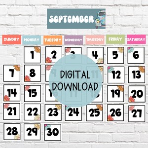 Retro Groovy Classroom Calendar Boho Retro Calendar Time DIGITAL ...