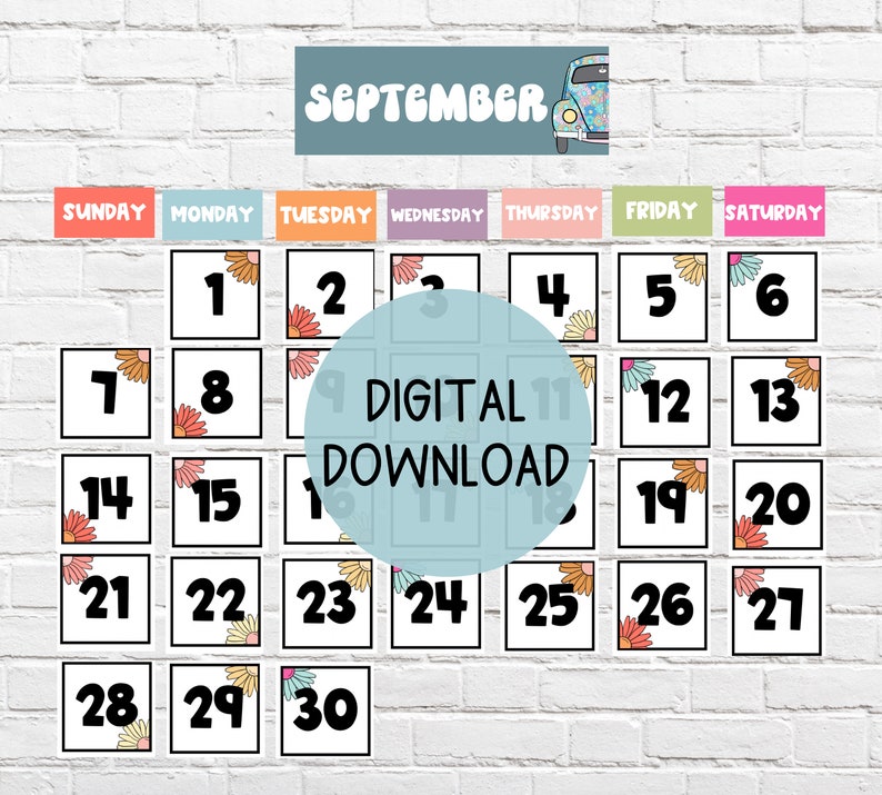 Retro Groovy Classroom Calendar Boho Retro Calendar Time - Etsy