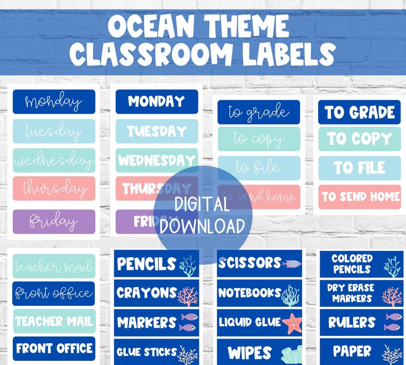 Classroom Labels: Ocean Theme DIGITAL DOWNLOAD Supply - Etsy