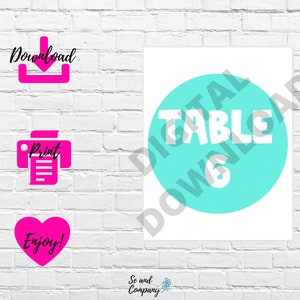 Bright Table Signs | Bright Color Printable Table Numbers | DIGITAL ...