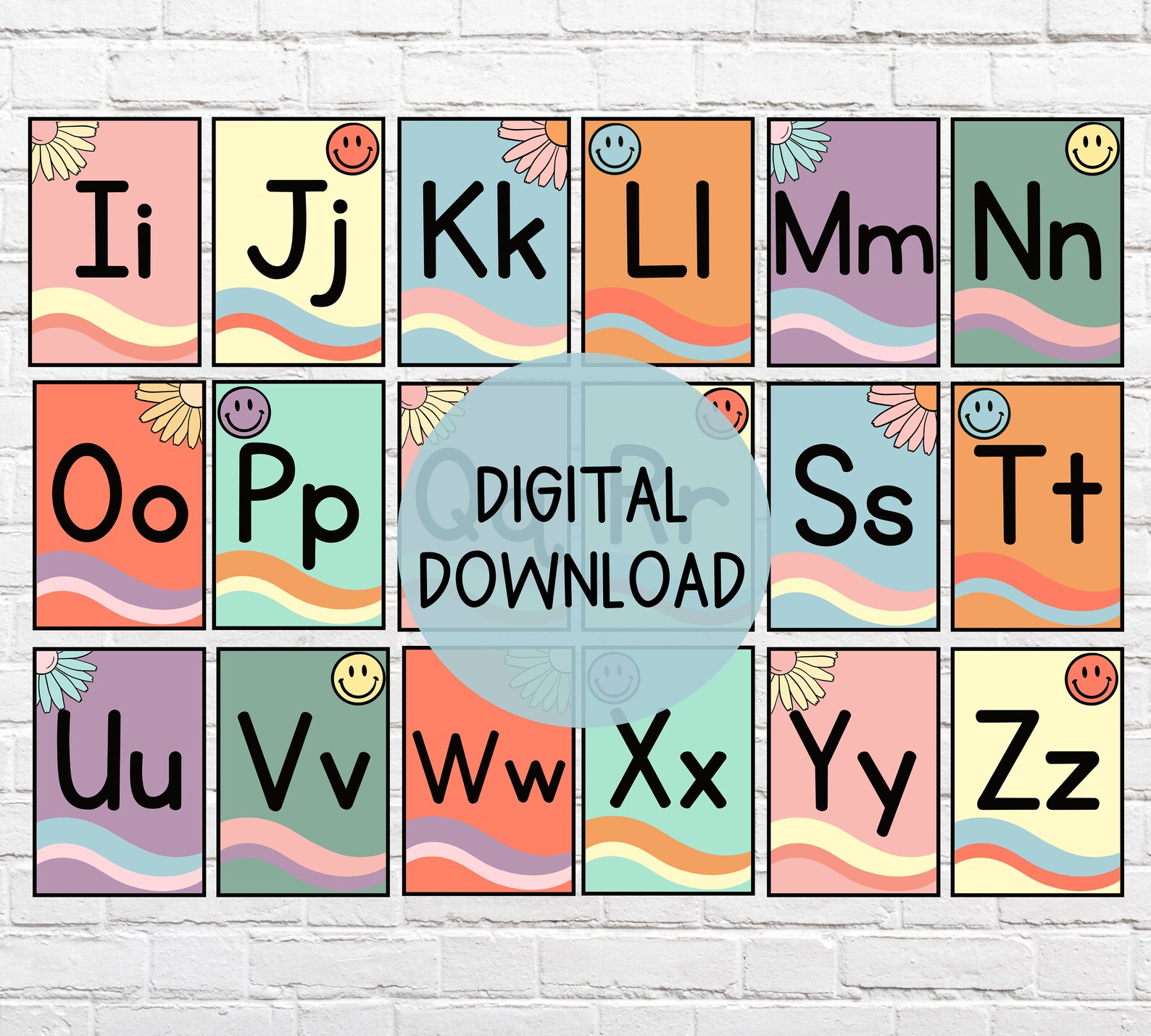 Retro Groovy Alphabet Chart Boho Retro Alphabet Display DIGITAL ...