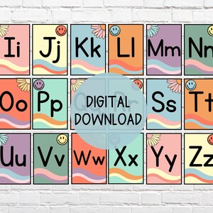 Retro Groovy Alphabet Chart | Boho Retro Alphabet Display | DIGITAL ...