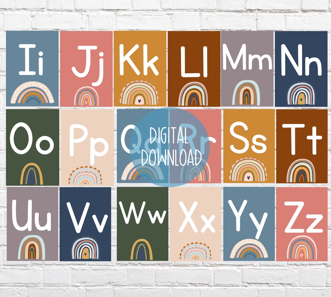 Boho Rainbow Alphabet Chart DIGITAL DOWNLOAD Modern Rainbow - Etsy
