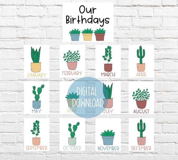 Plant Theme Birthday Display Classroom Monthly Birthday | Etsy