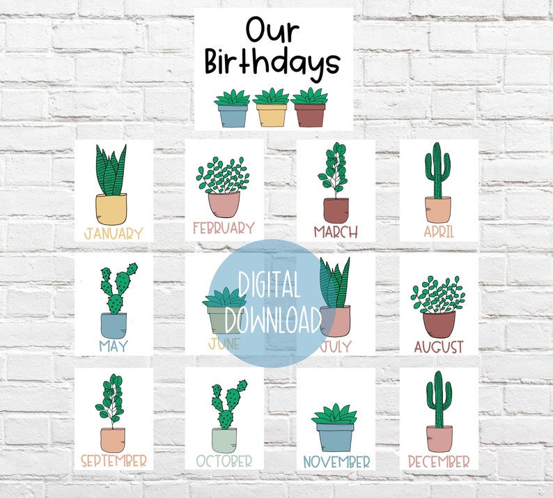 Plant Theme Birthday Display Classroom Monthly Birthday - Etsy