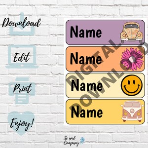 Retro Groovy Nametags | EDITABLE on Google Slides | DIGITAL DOWNLOAD ...