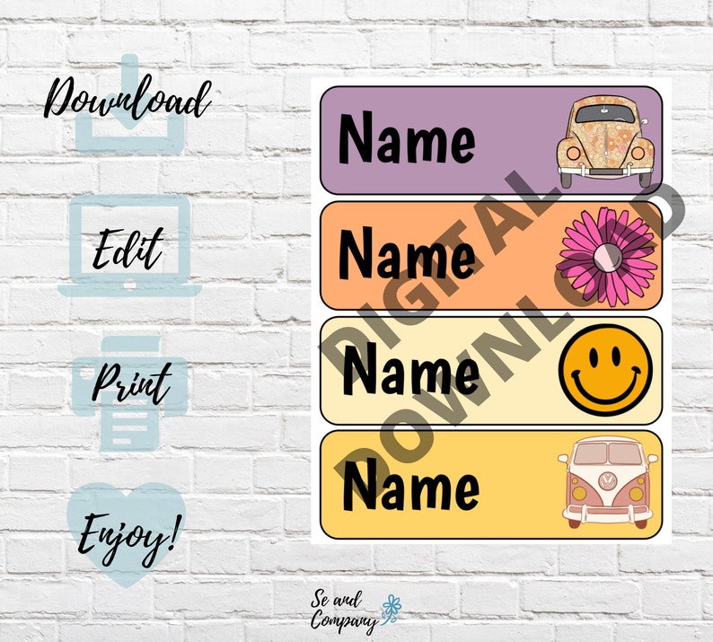 Retro Groovy Nametags EDITABLE on Google Slides DIGITAL | Etsy