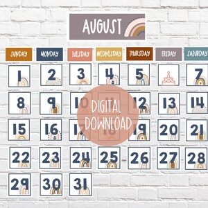Boho Rainbow Classroom Calendar Set | DIGITAL DOWNLOAD | Modern Rainbow ...