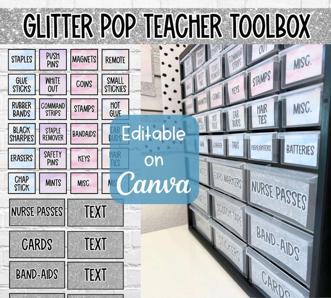 Glitter Pop Teacher Toolbox | Editable on Canva | Pastel Clouds Teacher ...