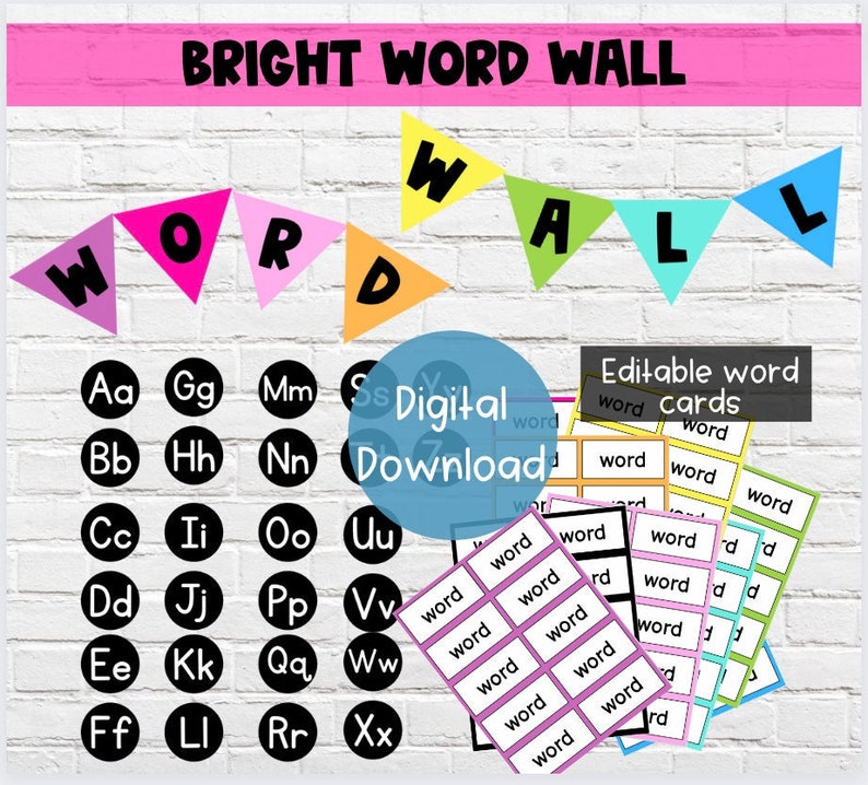 Classroom Brights Word Wall DIGITAL DOWNLOAD Bright Color - Etsy