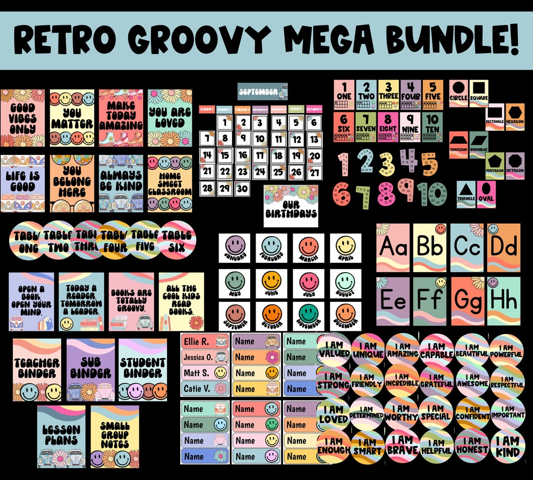 Retro Groovy MEGA BUNDLE Digital Download Boho Retro Classroom Decor ...