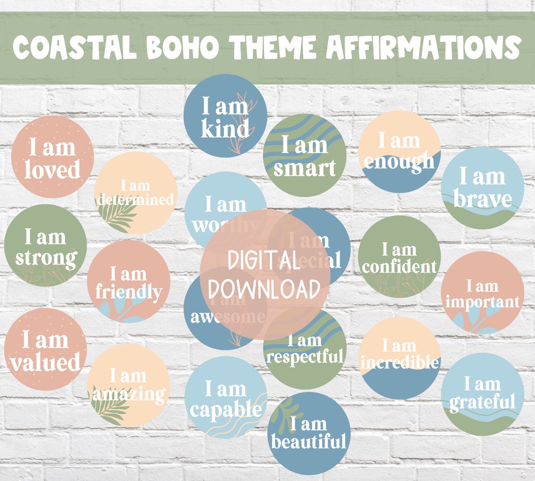 Coastal Boho Positive Affirmations | Calming Ocean Theme Affirmations ...