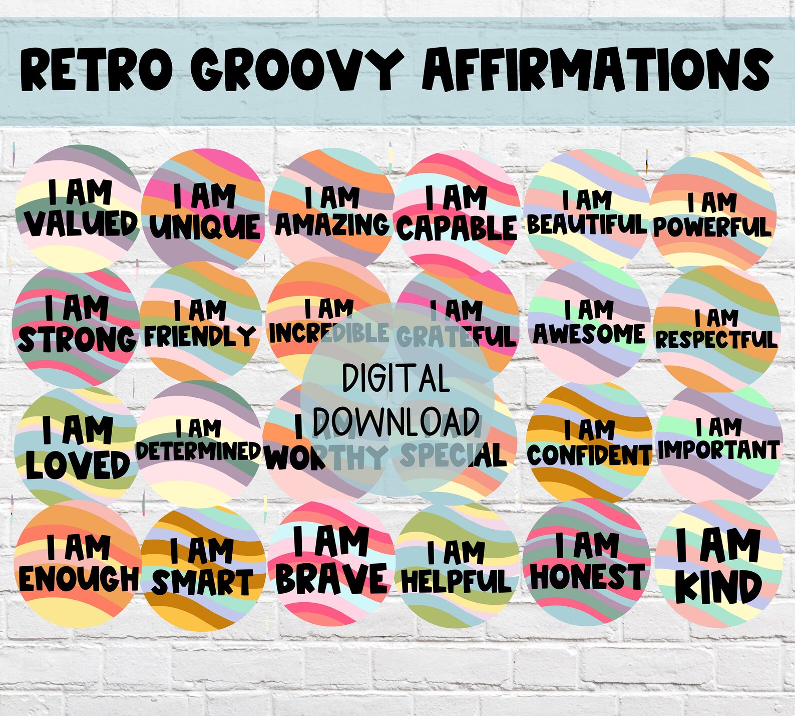 Retro Groovy Positive Affirmations | Boho Retro Affirmations | DIGITAL ...
